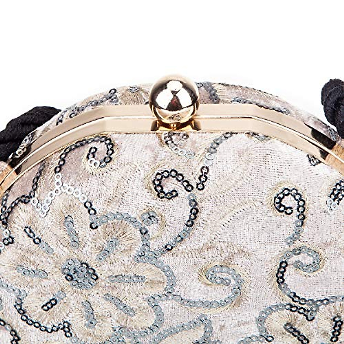 Fawziya Evening Clutch Sequin Embroidery Tassel Round Velvet Medium Novelty Purses For Women Crossbody-Beige