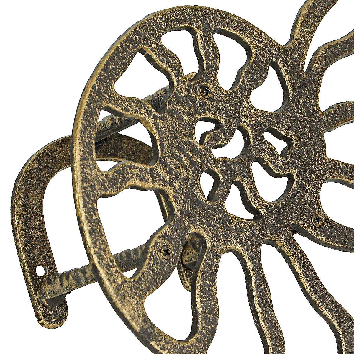 12-Inch Bronze Finish Cast Iron Nautilus Seashell Decorative Hose Holder: Wall-Mounted Outdoor Nautical Décor for Stylish and Functional Garden Organization