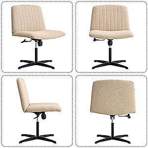 gopop Swivel armless Chair No Wheels,Office Desk Chair with Fabric Padded,Height Adjustable Wide Seat Computer for Home Office,Mid Back Accent Chair (Beige)