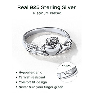 ChicSilver Claddagh Rings for Women Irish Heart Rings for Women 925 Sterling Silver Rings for Women