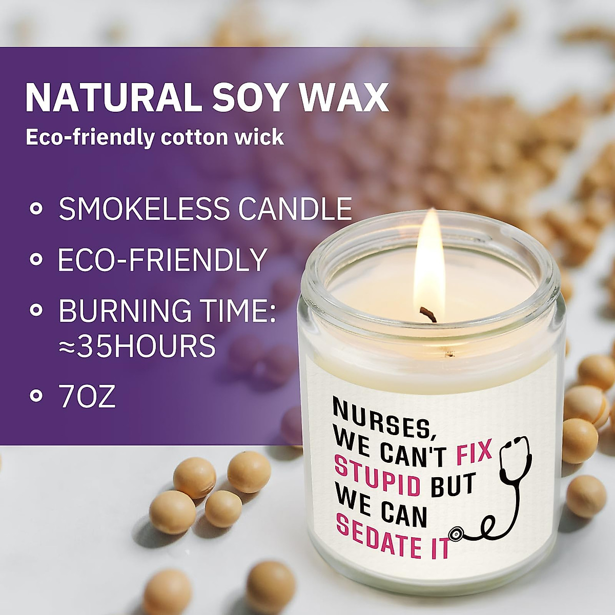 musaecoin Nurse Gifts for Women, Cool Gifts for Nurses, LPN RN Gifts for Nurses, Funny Nurse Appreciation Gifts, Nursing School Graduate Birthday Gifts for Nurse, 7oz Soy Wax Candle (Lavender)