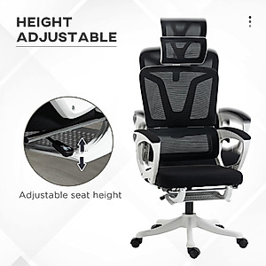 Vinsetto High Back Home Office Chair, Fabric Computer Desk Chair with Adjustable Headrest, Lumbar Support, Armrest, Foot Rest, Reclining Back, Black