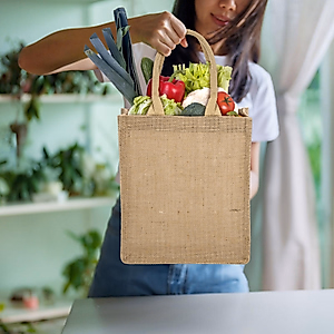 DEAYOU 8 Pack Jute Burlap Tote Bags, Burlap Gift Totes with Handles, Jute Beach Bags Reusable Lined Grocery Totes for Bridesmaid, DIY, Shopping, Pool, Wedding, 9.8''x11.8''x3.9'', Natural