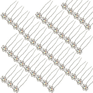 BETITETO Rhinestone Flower Hair Pins, 40 Pcs U-Shaped Crystal Party Wedding Bridal Hair Accessories for Women Girls (White)