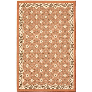 SAFAVIEH Courtyard Collection 4' x 5'7" Terracotta / Cream CY7810 Indoor/ Outdoor Waterproof Easy-Cleaning Patio Backyard Mudroom Accent-Rug