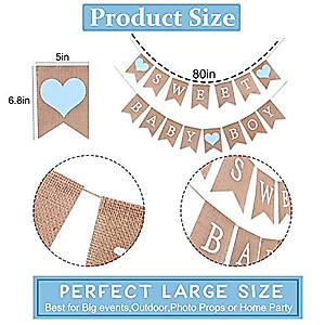 Sweet Baby Boy Burlap Banner - Sweet Baby Boy Shower Decorations, Rustic Baby Shower Decorations, Photo Decoration Props (Sweet Baby Boy Blue)