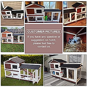 Kinpaw Rabbit Hutch 61inches Indoor Rabbit Cage Small Animal House for Chicken with Removable Trays Ramp Run Red