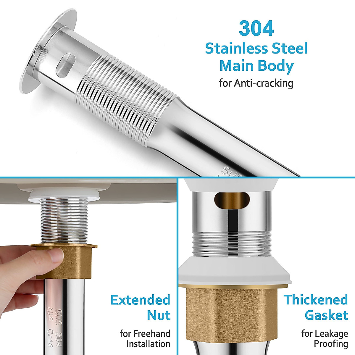 Homikit Bathroom Sink Drain, Pop Up Drain Stopper with Overflow, 18/10 Stainless Steel Drain Assembly with Detachable Anti-Clogging Strainer Basket for Vessel Lavatory Vanity Sink, Polished Chrome