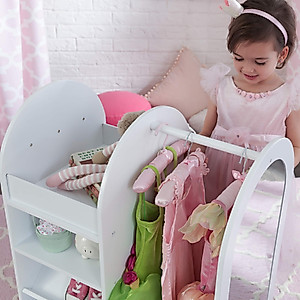 KidKraft Wooden Fashion Pretend Dress-Up Station Children's Furniture with Storage and Mirror - White, Gift for Ages 3+