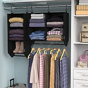 ClosetMaid 4-Shelf Fabric Hanging Closet Organizer with Garment Rod for Shirts, Sweaters, Pants, Hats, Shoes, Purses with Charcoal Black Finish