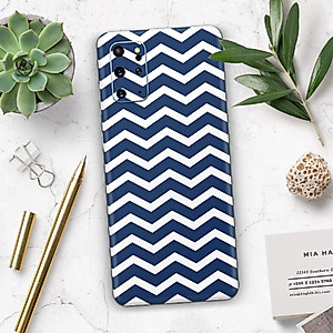 DesignSkinz White and Navy Chevron Stripes Protective Vinyl Decal Wrap Skin Cover Compatible with The Samsung Galaxy S20 (Screen Trim & Back Glass Skin)