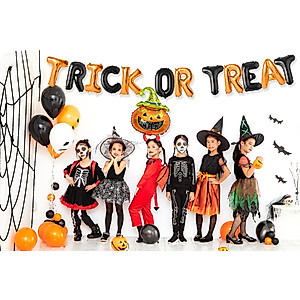 TRICK OR TREAT Black Orange Letter Balloon Banner 16 Inches Halloween Foil Balloon Party Decoration Spooky Balloons 3D Halloween Aluminum Pumpkin Balloons for Horror Halloween Night Party Supplies