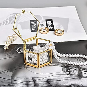 Feyarl Small Gold Glass Jewelry Trinket Tiny Box Ornate Ring Earring Display Box Keepsake Organizer Case Artificial Flower Petals Decorative Box Valentine Wedding Birthday Gift