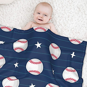 ISMV Swaddle Blankets Baseballs in Blue with Stars Newborn Blanket Baby Blanket Comfy Nursing Blanket Durable Receiving Blanket for Baby Girl Or Boy