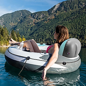 Intex 56825EP River Run 1 Inflatable Floating Lounge: Backrest – Built-in Cup Holders – Grab Handles – Grab Rope – 220lb Capacity – Color May Vary (2 Pack)