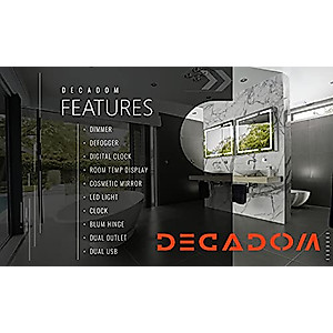 DECADOM LED Mirror Medicine Cabinet Recessed or Surface, Defogger, Dimmer, Clock, Room Temp Display, Makeup Mirror 3X, Outlets & USBs (RUBiNi 36x32)