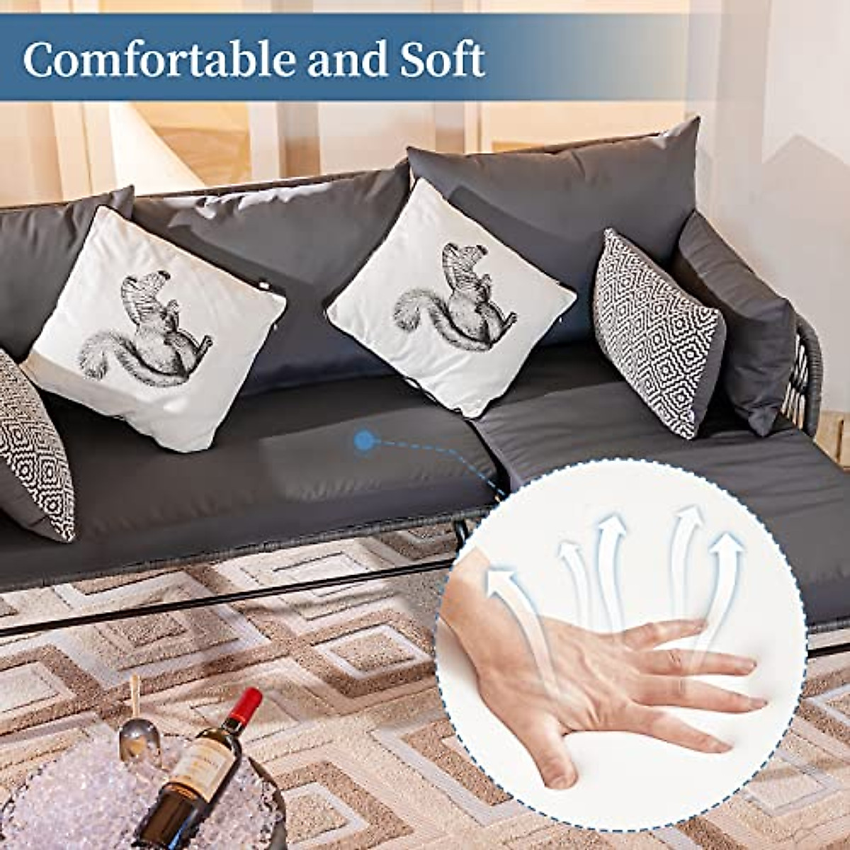 OUTPLATIO 3 Piece PE Wicker Boho Patio Furniture Sectional Chair Sets with Ice Bucket Outdoor Wicker Conversation Sets for Backyard, Porch, Garden (Grey)