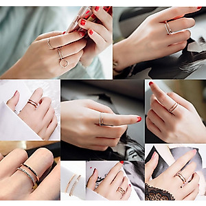 IFUAQZ Women's Stainless Steel Cubic Zirconia Ring Knuckle Midi Stacking Double Lines Eternity Bands Silver Size 6