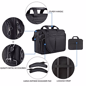 KROSER Laptop Bag Expandable Lightweight Briefcase for 17.3" Laptop Premium Business Work Bag Water-Repellent Messenger Bag with RFID Pockets for Travel/Women/Men-Black