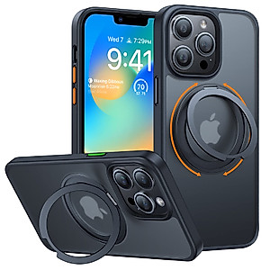 TORRAS 360°Rotatable Ring for iPhone 13 Pro Max Case [Compatible with Magsafe] with Stand, Magnetic Ring Holder Military Grade Shockproof Translucent Back Slim Fit Phone Case UPRO Ostand Pro, Black