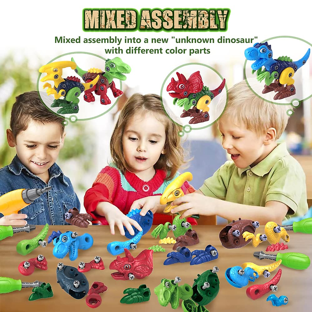 BAODLON Dinosaur Toys for 3 4 5 6 7 Year Old Boys, Take Apart Dinosaur Toy for Kid 3-5 5-7 Building Toy with Electric Drill, Learning Educational STEM Construction Toy Christmas Birthday Gift Boy Girl