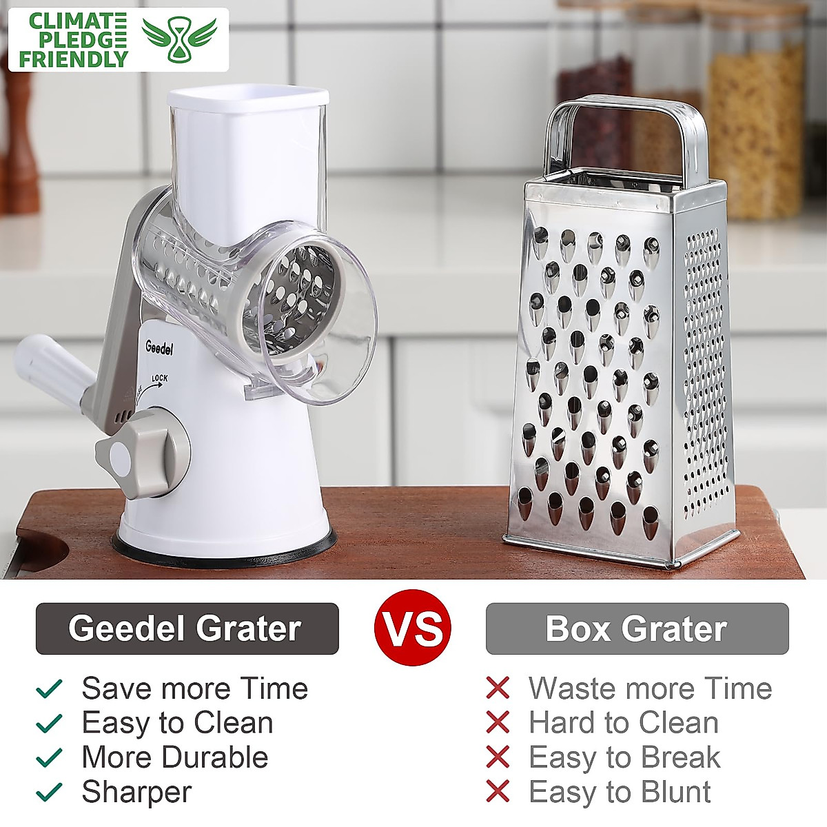 Geedel Rotary Cheese Grater, Kitchen Mandoline Vegetable Slicer with 3 Interchangeable Blades, Easy to Clean Rotary Grater Slicer for Fruit, Vegetables, Nuts