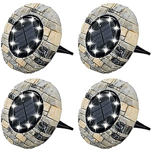 Bell+Howell Disk Lights Solar Ground Lights Stone Slate Upgraded Wireless Auto On/Off Solar Garden Outdoor Waterproof Lighting with for Lawn, Patio, Garden, Yard, Pathways, 4Pcs As Seen On TV