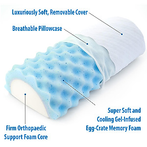 Zenesse Half Moon Bolster Pillow - Superior Knee Pillows for Sleeping for Back Pain. Cooling Gel Memory Foam Knee Bolster Half Moon Pillow with Luxury Cover, Bolster Pillow for Legs, Back, & Knees