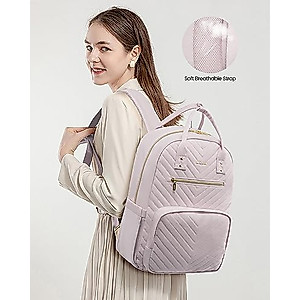 LOVEVOOK Laptop Backpack for Women, Large Capacity Travel Backpack with Luggage Strap, Stylish Women Backpack with USB Port, Quilted Work Backpack for College Business 15.6 Inch, Light Dusty Pink