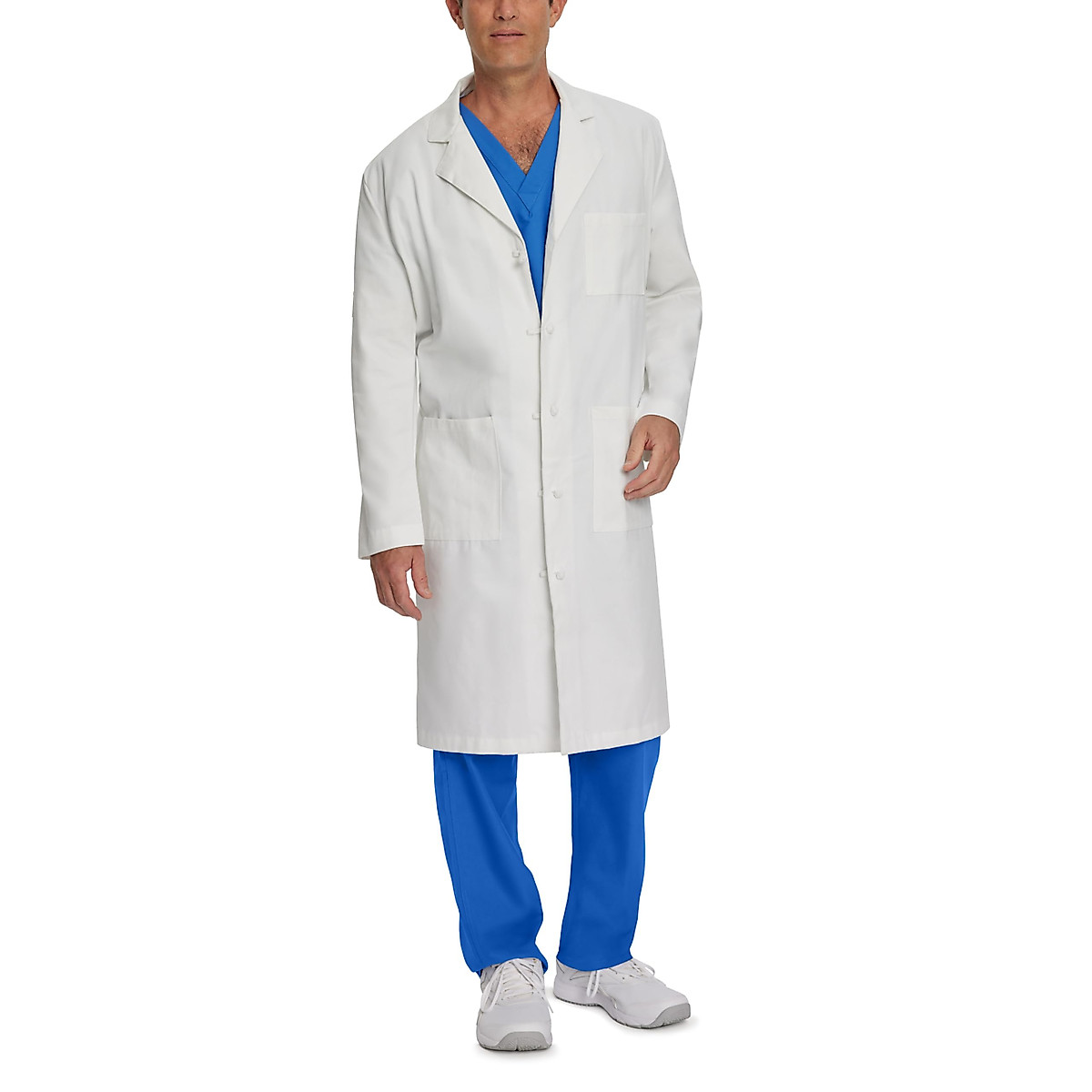 Landau Relaxed Fit 3-Pkt 5-Knot Cloth Button Full-Length Lab Coat for Men 3138, White, 42