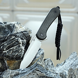 CIVIVI Fixed Blade Elementum Knife 3.98" D2 Blade, Flat G10 Handles, Belt Knife with Kydex Sheath, Tied Paracord Lanyard, Clip for Outdoor EDC C2105B