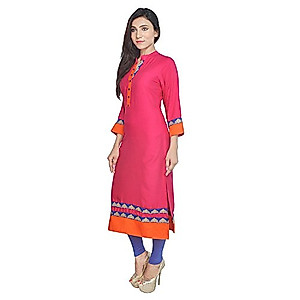 Indian Women's Embroidered Rayon Kurti Red Top By Chichi, Large
