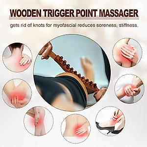 Wood Therapy Guasha Wood Stick Massage Tools, Lymphatic Drainage Massage Stick, Stomach Cellulite Massager, Myofascial Release Tool, Ease Pain Self Body Sculpting, Mountable Handle Double Row 20 Beads