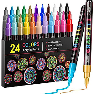 Acrylic Paint Pens,Emooqi Marker Pens for DIY Craft Projects Waterproof Paint Art Marker for Rock Painting, Ceramic, Glass,Canvas,Mug,Wood,Metal-0.7mm fine tip (24 PCS)