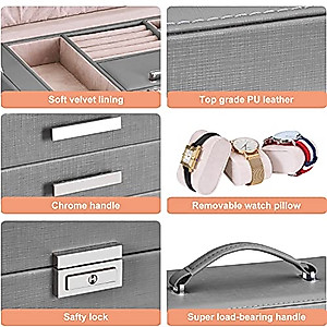 ANWBROAD Huge Jewelry Organizer Box Women Jewelry Storage Box Capacity for All Jewelry with Lock Mirror for Necklaces Earrings Rings Bracelets Jewelry Case UJJB028H