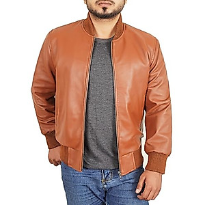 STOREJEES Leather Motorcycle Jacket Men | Brown Bomber Jacket