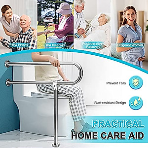 Handicap Grab Bars Rails 30-Inch Toilet Handrails Bathroom Safety Bar Hand Support Rail Handicapped Handrail Accessories for Seniors Elderly Disabled Bariatric Railing Wall to Floor Mounted Bath Grips