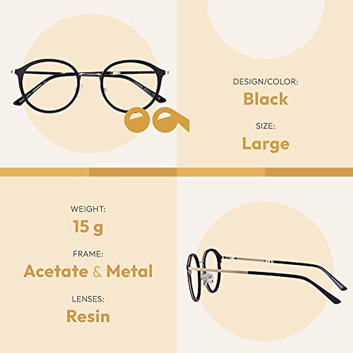 EYEBUYDIRECT Round Blue Light Filtering Glasses for Women and Men, Computer Glasses for Eyestrain Protection, Colman, Large