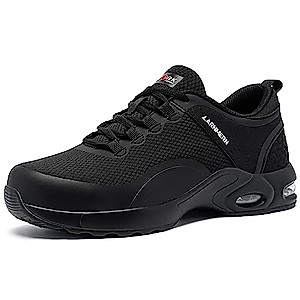 LARNMERN Steel Toe Shoes for Men Lightweight Safety Shoes Work Air Cushion Construction Zapatos Punta de Acero para Hombres(12,Deep Black)
