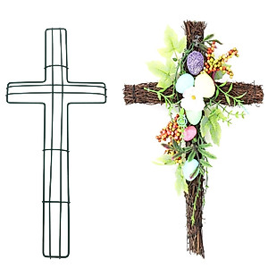 DOITOOL Cross Metal Wire Wreath Frame Set of 2 Easter Cross Wreaths for Front Door DIY Metal Wire Wreath Frames for Easter Day Garden Decorations (15. 7x7 Inch)