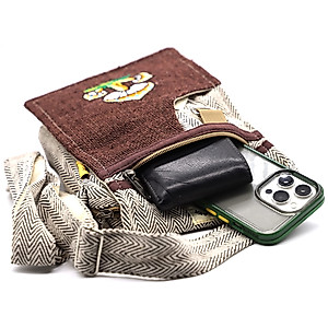 Himalaya Handmade Unique design Mushroom Embroidery Hemp Hobo Passport crossbody bag Festival Travel Bag 100% Himalaya Hemp FAIR TRADE Brown