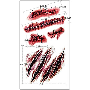 10pcs Horror Realistic Fake Bloody Wound Stitch Scar Scab Waterproof Temporary Tattoo Sticker Halloween Masquerade Prank Makeup Props (10) (10pcs S165)
