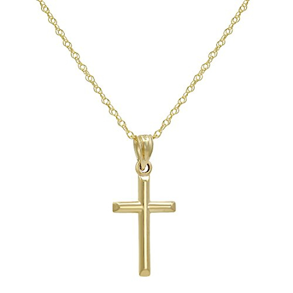 Amanda Rose Collection 14k Yellow Gold Petite Cross Pendant Necklace on an 18 in. 14K Yellow Gold Chain