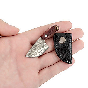 PUOSUO EDC Multi-Function Keyring Mini Pocket Knife Keychain Stainless Steel Necklace Knife-Damascus Pattern (A)