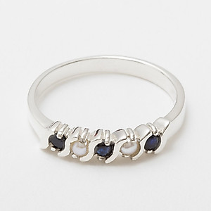 LetsBuyGold Solid 925 Sterling Silver Natural Sapphire & Cultured Pearl Womens Eternity Ring - 7.75 - Size 7.75