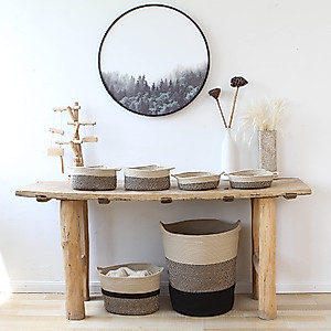 Sea Team Large Size Cotton Rope Woven Storage Basket with Handles, Laundry Hamper, Fabric Bucket, Drum, Clothes Toy Organizer for Kid's Room, 20 x 14 inches, Round Open Design, White & Mottled Purple