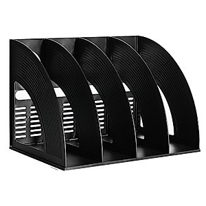 SAYEEC File Holder Storage Folder 4 Compartment Standing Desktop Hollow Organizer Black File Shelf Frame Thicken Plastic Paper Notebook Magazine Bookstore for Office School Supplier Students