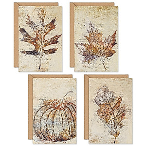 Whaline 32 Pack Fall Leaves Thank You Cards Vintage Maple Leaf Pumpkin Greeting Cards with Envelope Stickers Blank Note Cards for Autumn Harvest Thanksgiving Holiday, 4 x 6 Inch