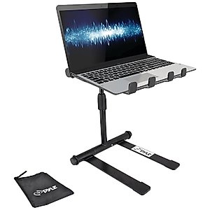 Pyle Portable Folding Laptop Stand - Standing Table with Adjustable Angle, Foldable Height and Four Prong Anti-Slip Tray for iPad, Tablet, DJ Mixer, Workstation, Gaming and Home Use - PLPTS55