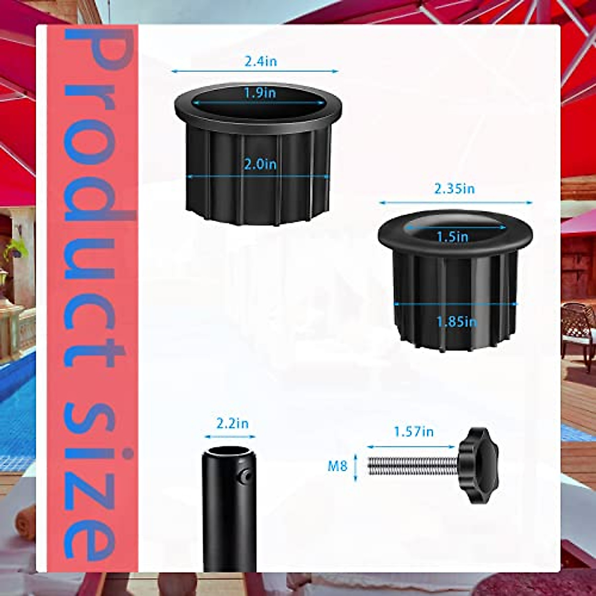 2Sets Patio Umbrella Stand Accessories with Screws, Outdoor Umbrella Pole Mount Umbrella Mount Holder Cover and Cap Fit 2.17inch Poles for Patio Table Balcony Decks Backyard (6PCS)